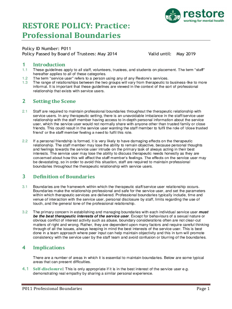 Fillable Online Professional Boundaries Policy Fax Email Print - pdfFiller