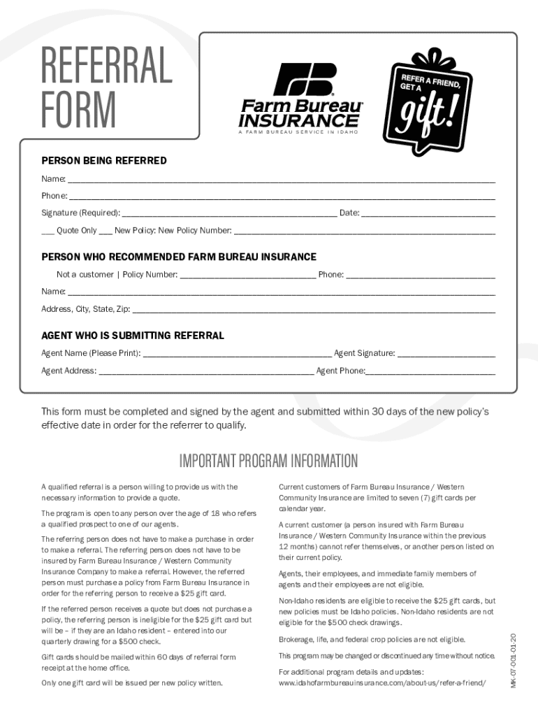 Fillable Online Farm Bureau Insurance Referral Form Fax Email Print ...