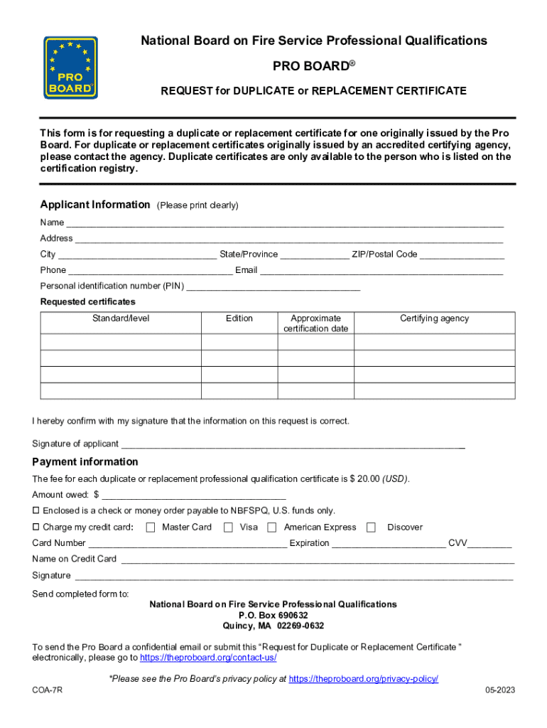 Fillable Online Request for Duplicate or Replacement Certificate Fax Email Print - pdfFiller