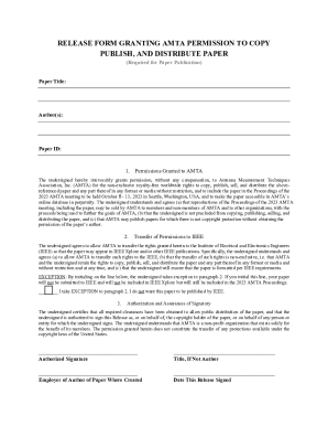 Fillable Online Release Form Granting Amta Permission to Copy Publish, and Distribute Paper ...