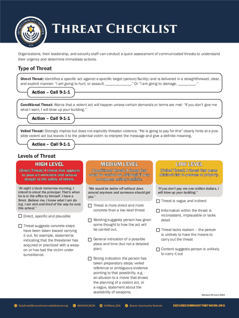 Fillable Online Threat Checklist Fax Email Print - pdfFiller