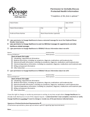 Fillable Online Permission to Verbally Discuss Protected Health ...