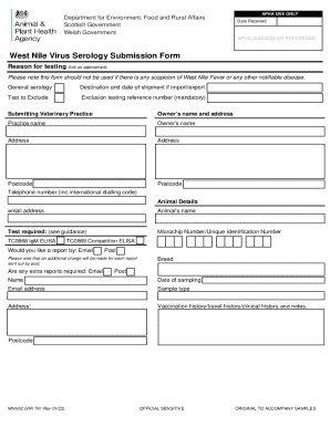 Fillable Online West Nile Virus Serology Submission Form Fax Email ...