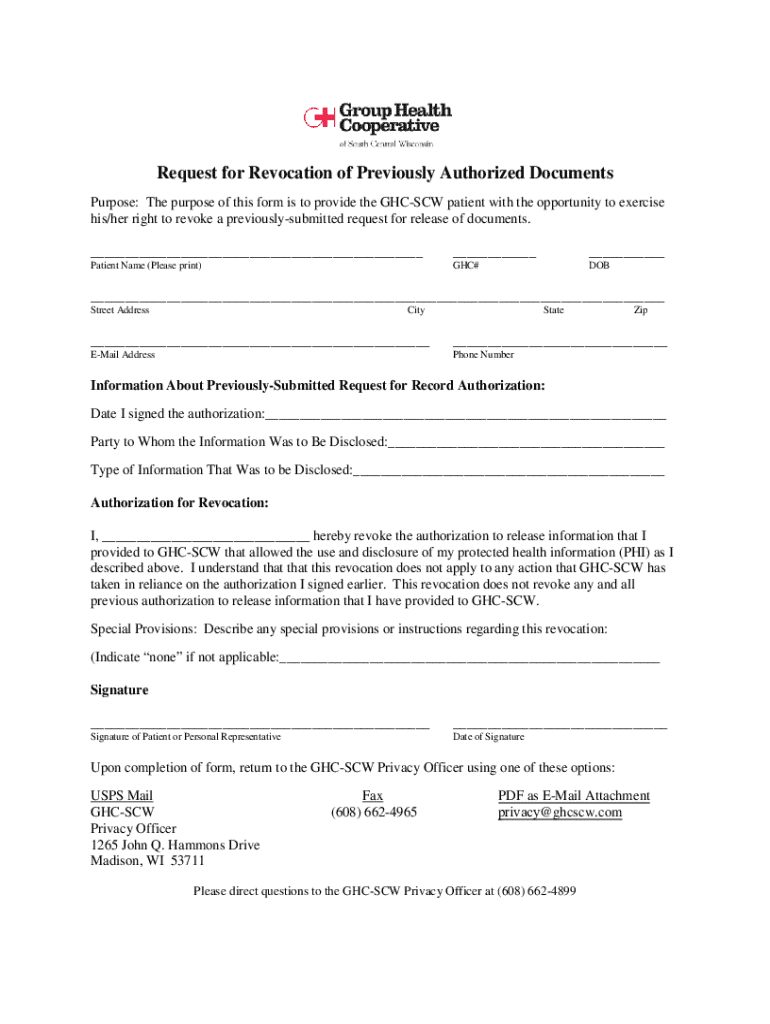 Fillable Online Request for Revocation of Previously Authorized Documents Fax Email Print ...