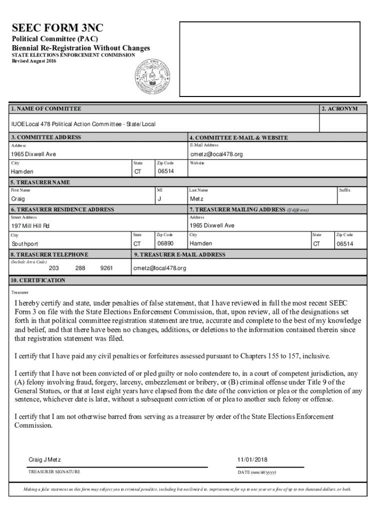 Fillable Online Political Committee (pac) Biennial Re-registration ...