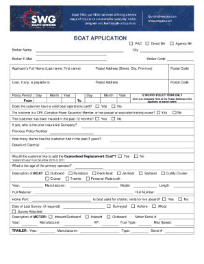 Fillable Online Boat Insurance Application Fax Email Print - pdfFiller