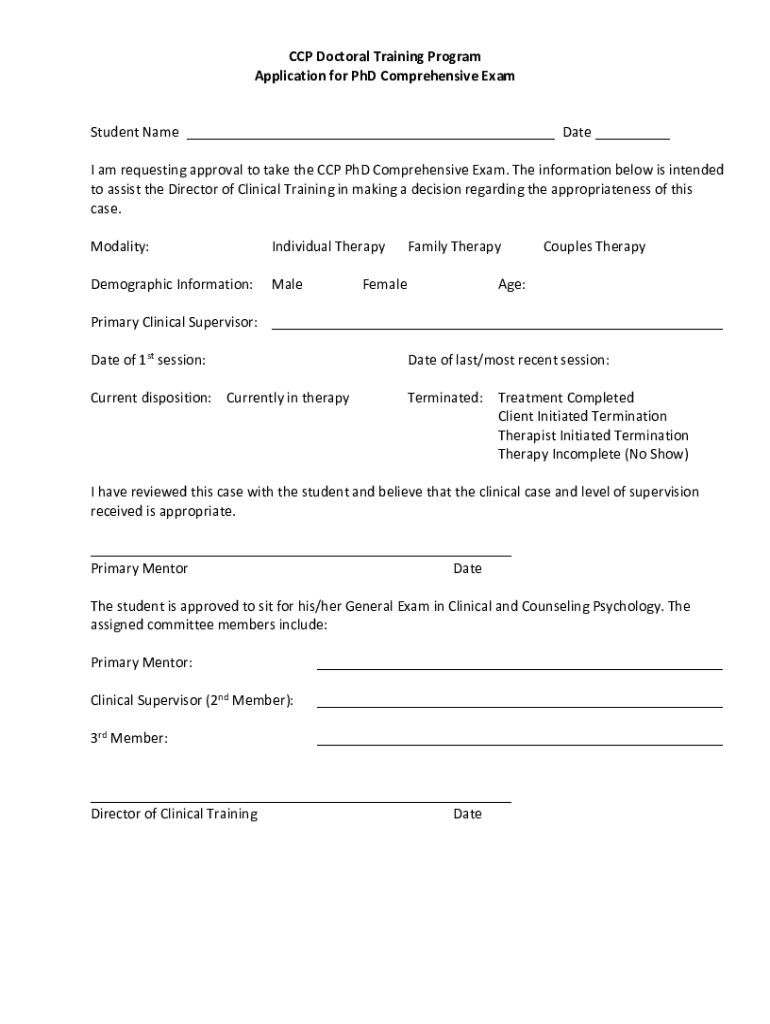 Fillable Online Application for Phd Comprehensive Exam Fax Email Print ...