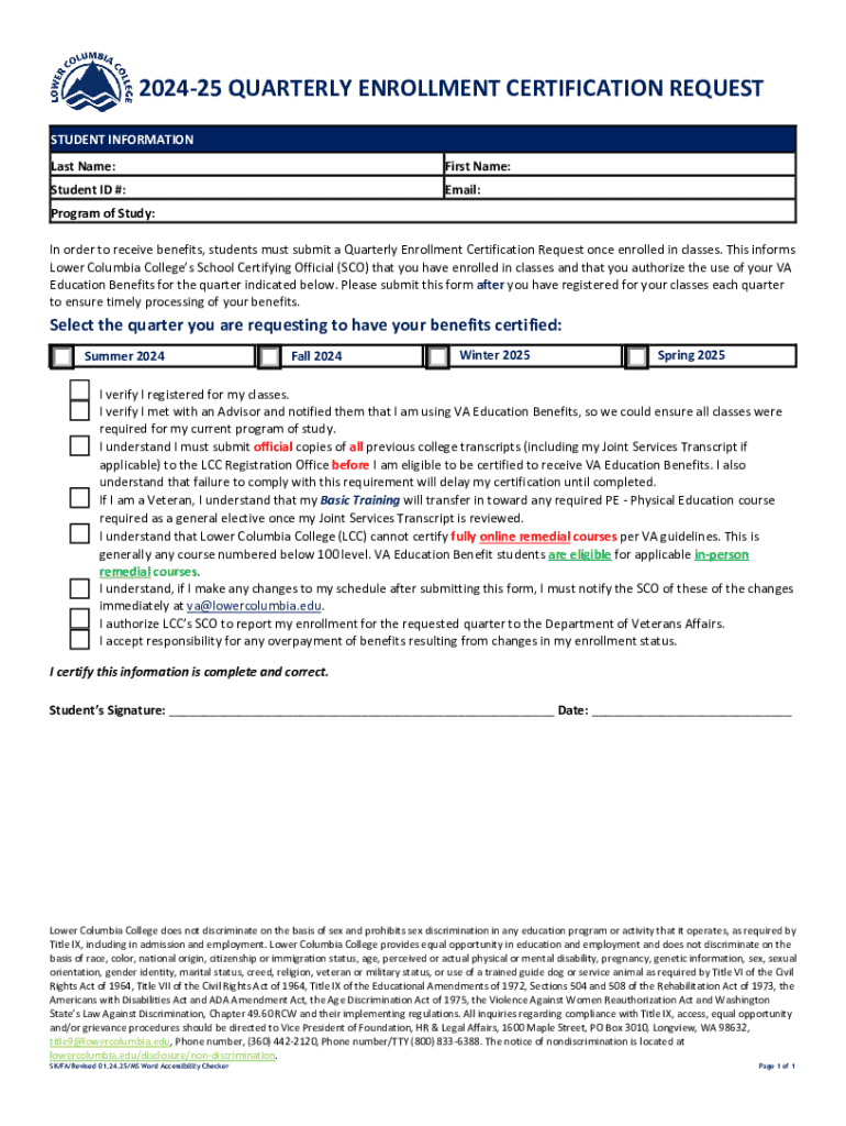 Fillable Online Quarterly Enrollment Certification Request Fax Email ...