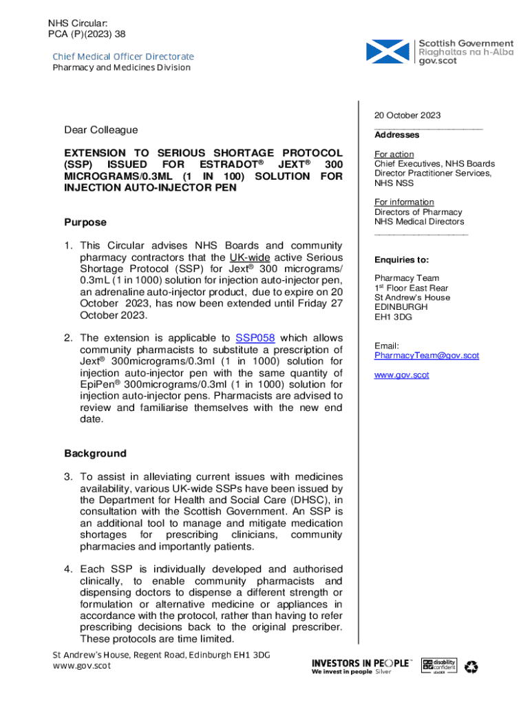 Fillable Online Extension to Serious Shortage Protocol for Jext® 300 ...