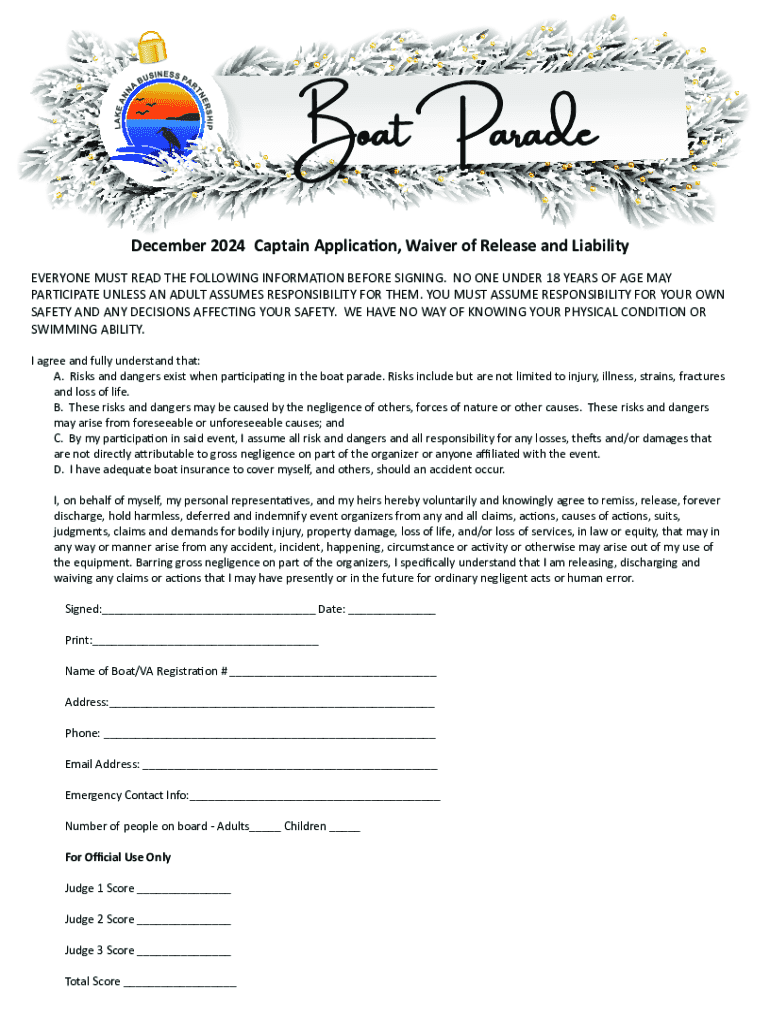 Fillable Online December 2024 Captain Application, Waiver of Release ...