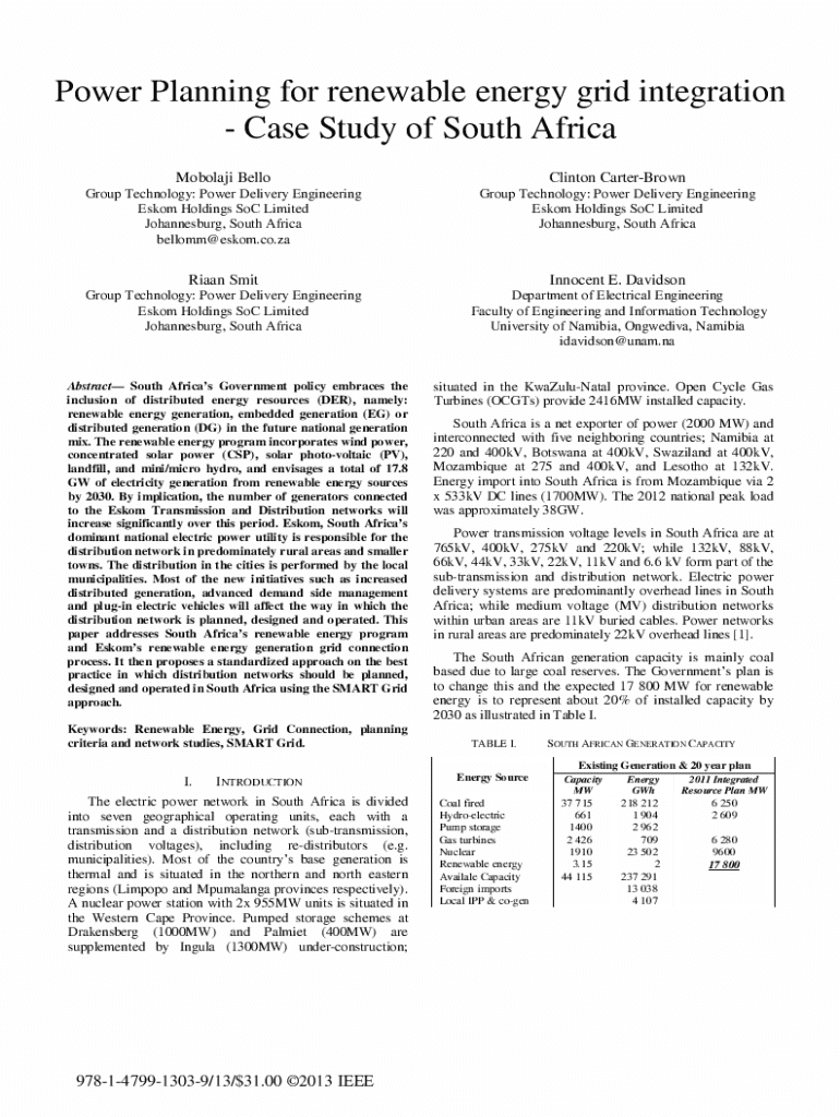 Fillable Online Power Planning for renewable energy grid integration Fax Email Print - pdfFiller