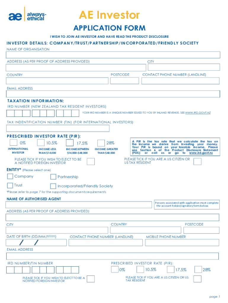 Fillable Online Ae Investor Application Form Fax Email Print - pdfFiller
