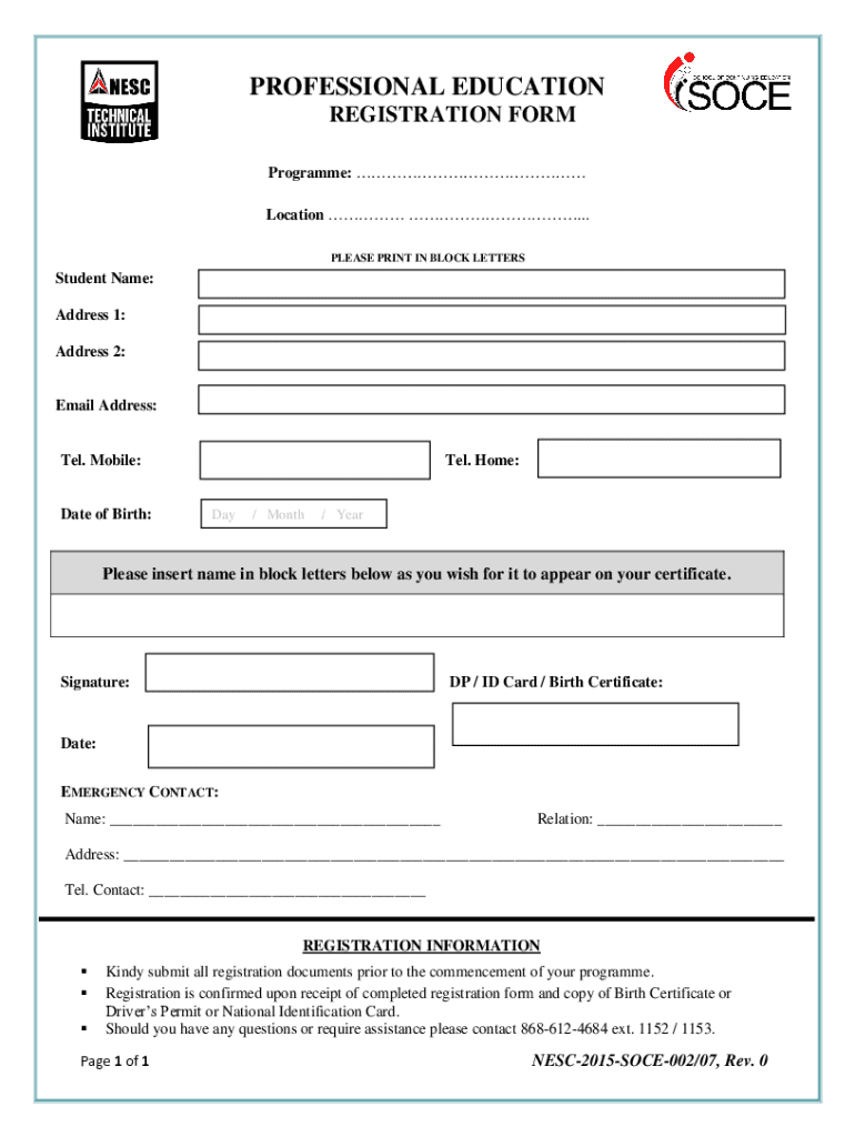 Fillable Online Professional Education Registration Fax Email Print ...