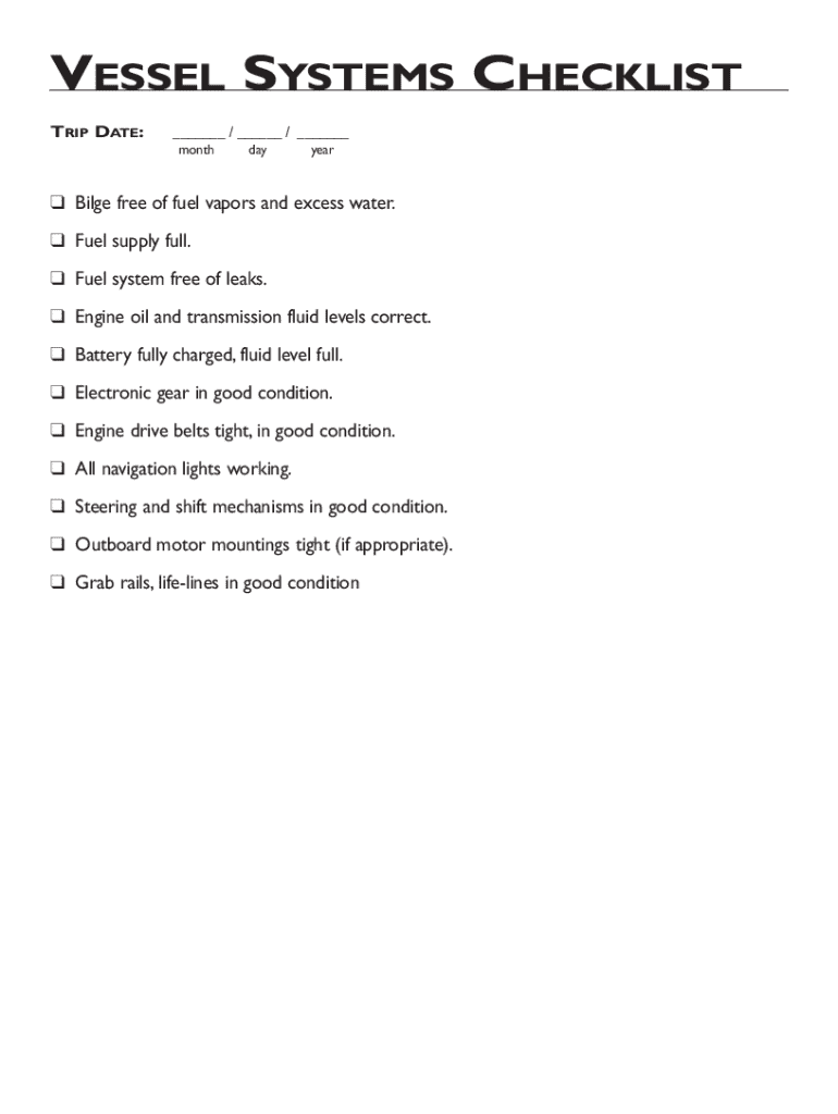 Fillable Online Vessel Systems Checklist Fax Email Print - pdfFiller