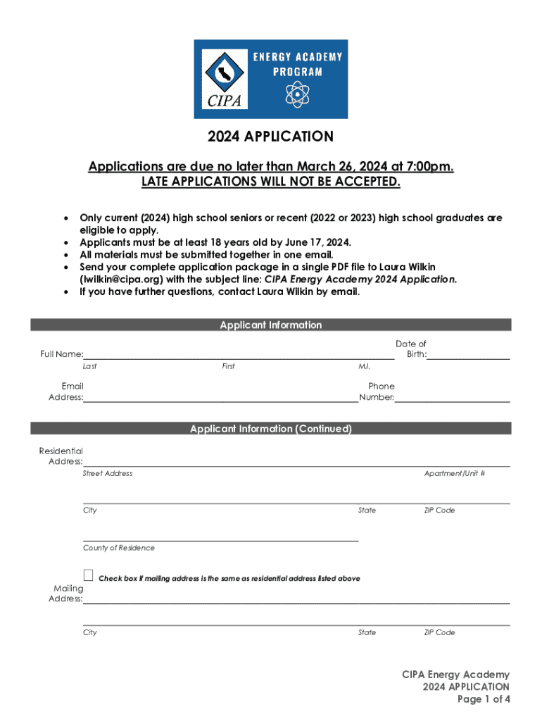 Fillable Online Cipa Energy Academy 2024 Application Fax Email Print ...