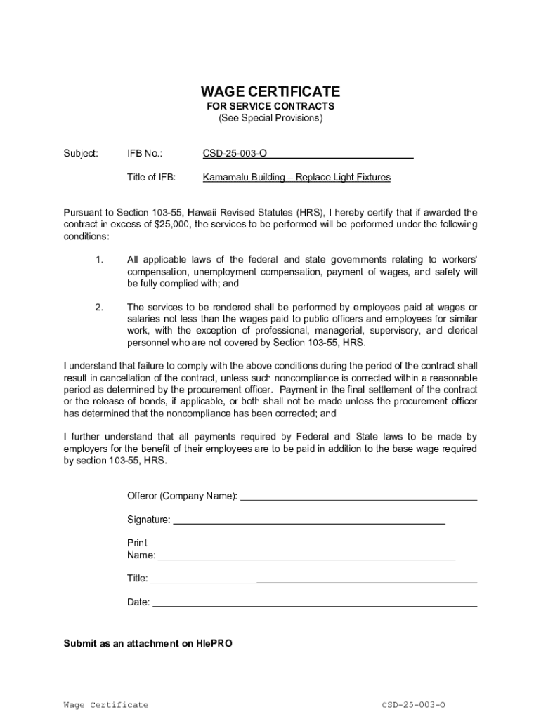 Fillable Online Wage Certificate for Service Contracts Fax Email Print ...