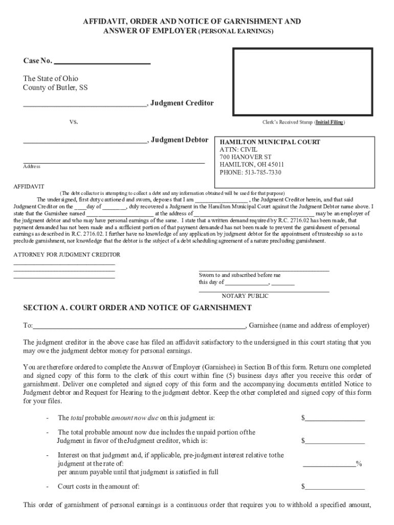 Fillable Online Affidavit and Notice of Garnishment Fax Email Print - pdfFiller