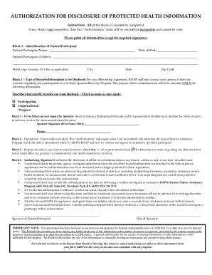 Fillable Online Authorization for Disclosure of Protected Health Information Fax Email Print ...