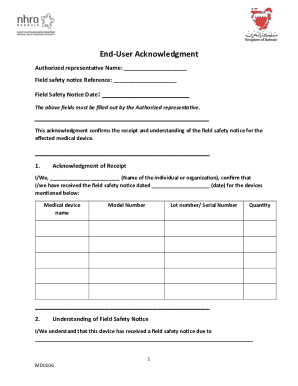 Fillable Online End-user Acknowledgment of Field Safety Notice Fax ...