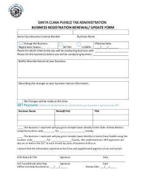 Fillable Online Santa Clara Pueblo Tax Administration - Business Registration Renewal/update ...