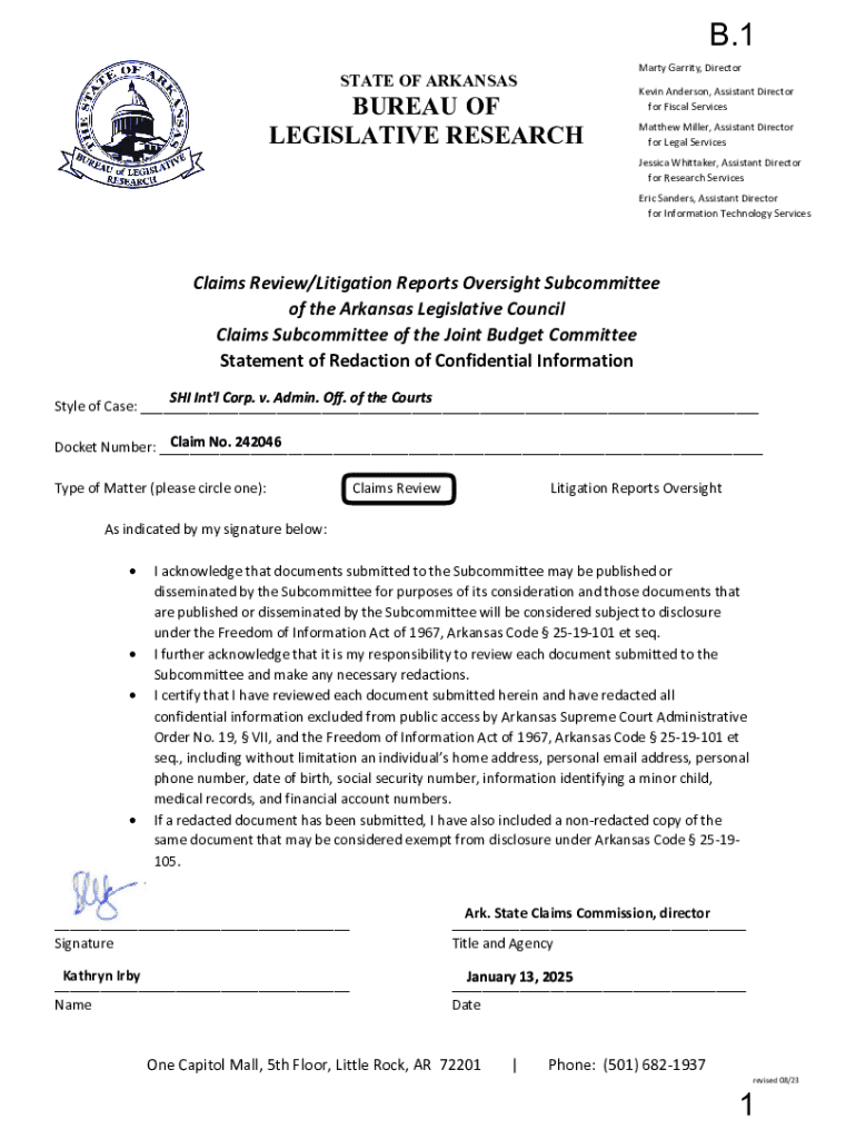 Fillable Online Arkansas State Claims Commission Claim Form Fax Email ...