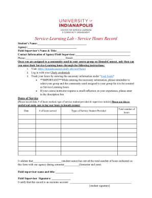 Fillable Online Service Hours Record Fax Email Print - pdfFiller