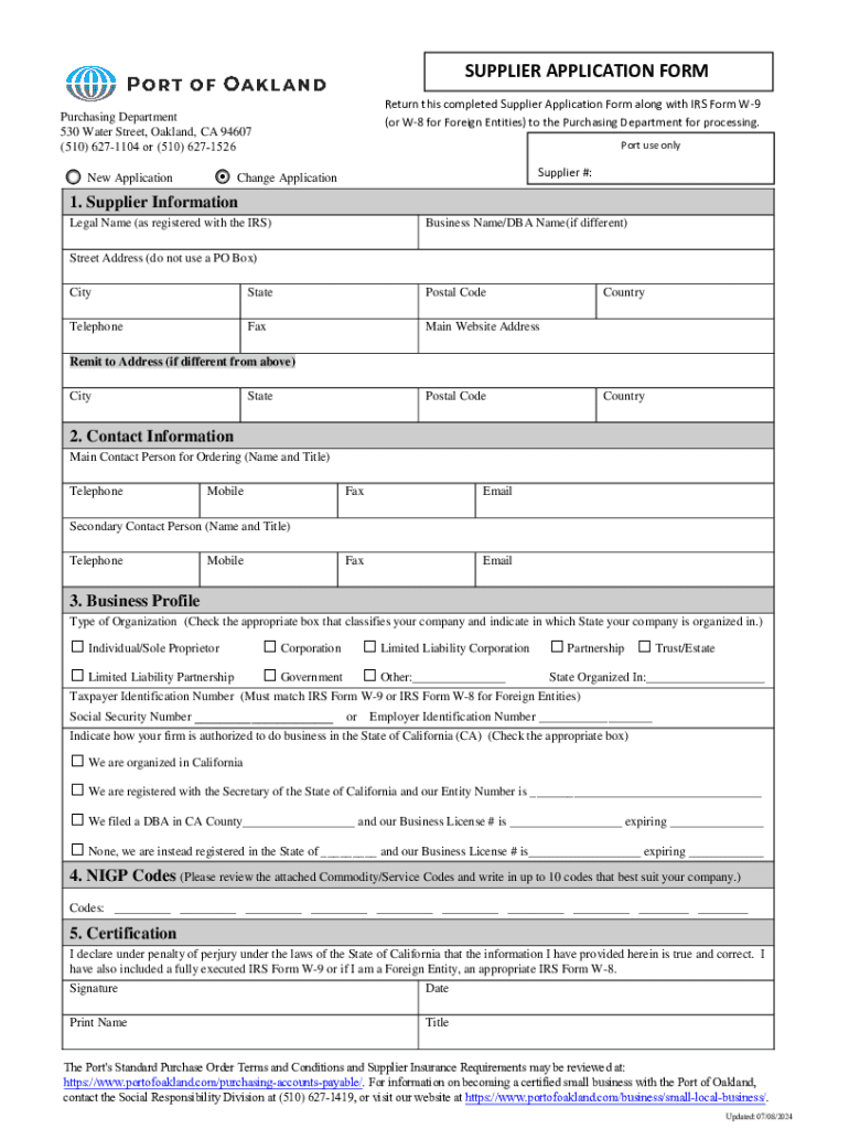 Fillable Online Supplier Registration Application for the Port of Oakland Fax Email Print ...