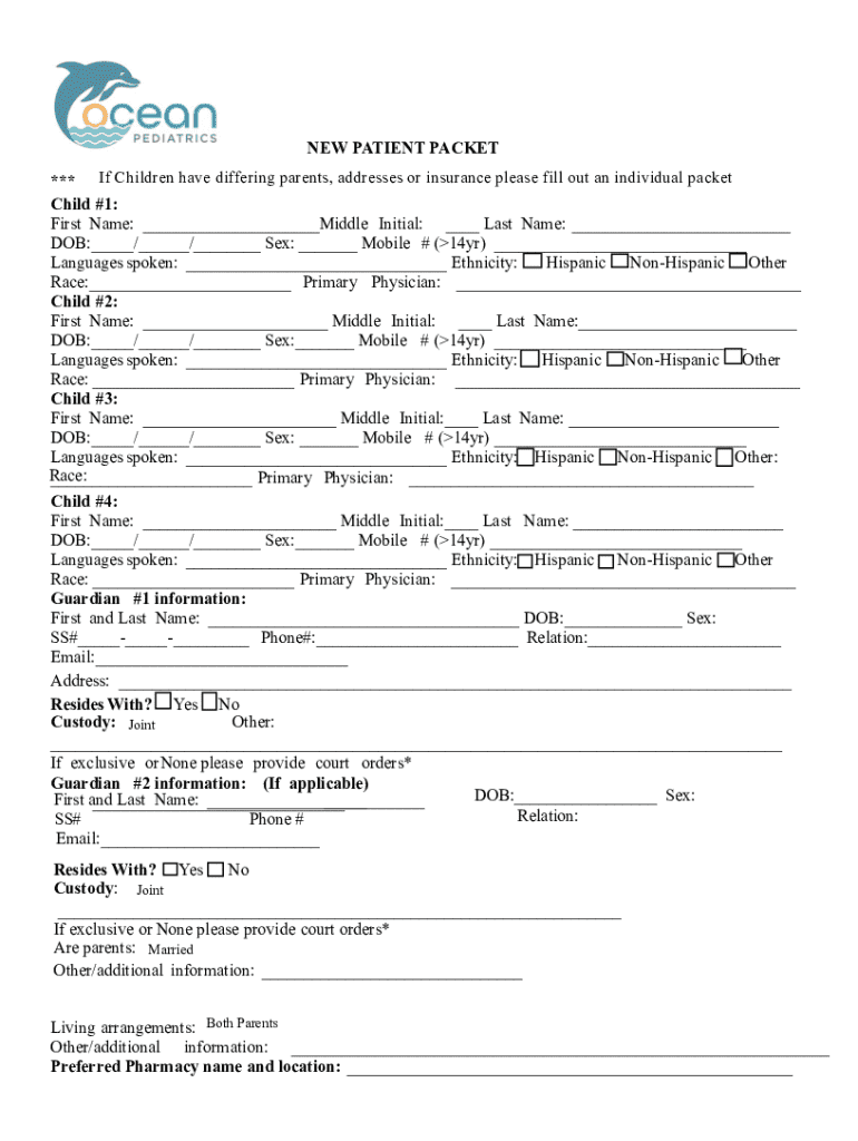 Fillable Online New Patient Packet for Ocean Pediatrics Fax Email Print ...
