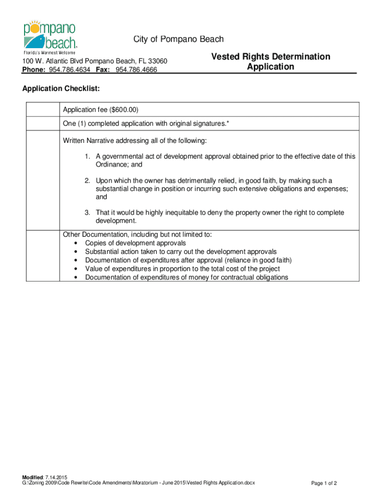 Fillable Online Vested Rights Determination Application Fax Email Print ...