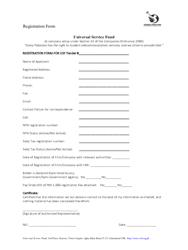 Fillable Online Registration Form for Usf Fax Email Print - pdfFiller