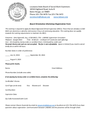 Fillable Online Board Orientation Workshop Registration Fax Email Print ...