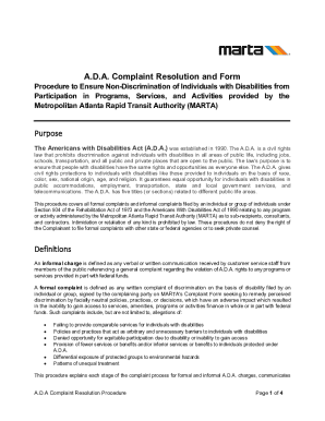 Fillable Online a.d.a. Complaint Resolution Procedure Fax Email Print - pdfFiller