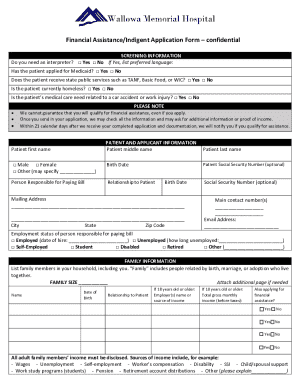Fillable Online Financial Assistance/indigent Application Form – Confidential Fax Email Print ...