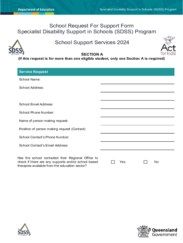 Fillable Online Specialist Disability Support in Schools (sdss) Program ...
