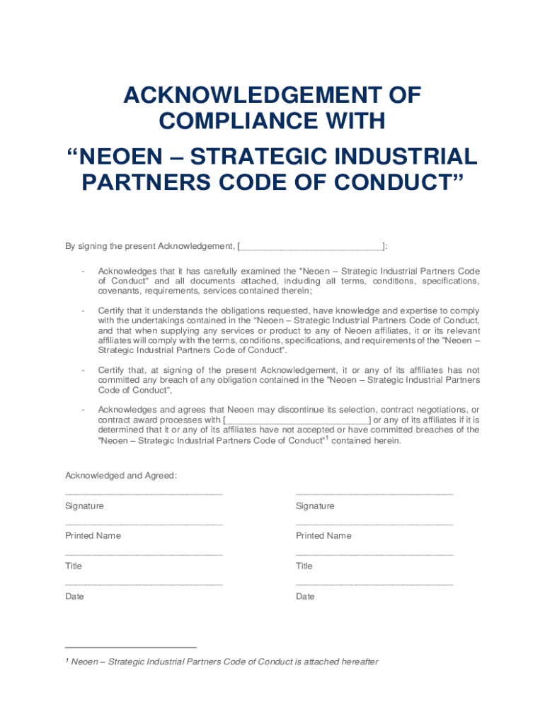 Fillable Online Acknowledgement of Compliance Fax Email Print - pdfFiller