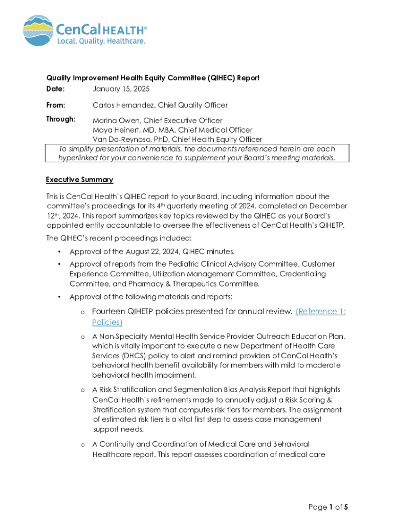 Fillable Online Quality Improvement Health Equity Committee Report Fax ...