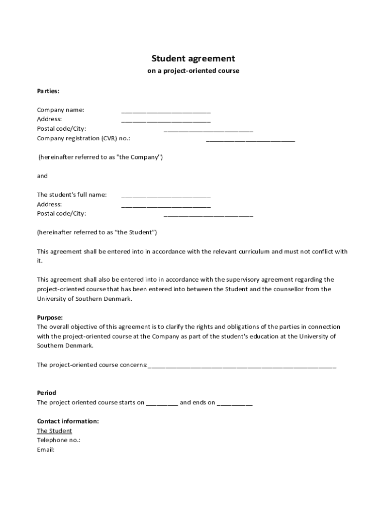 Fillable Online Student Agreement on a Project-oriented Course Fax ...