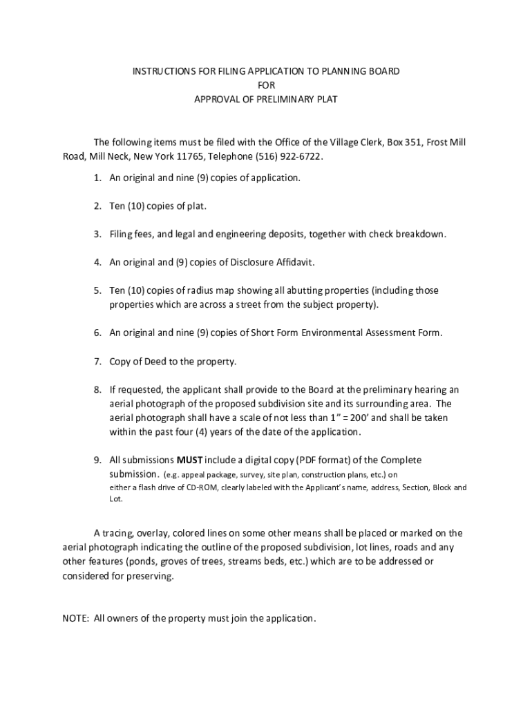 Fillable Online Instructions for Filing Application to Planning Board ...
