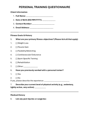 Fillable Online Personal Training Questionnaire Fax Email Print - pdfFiller