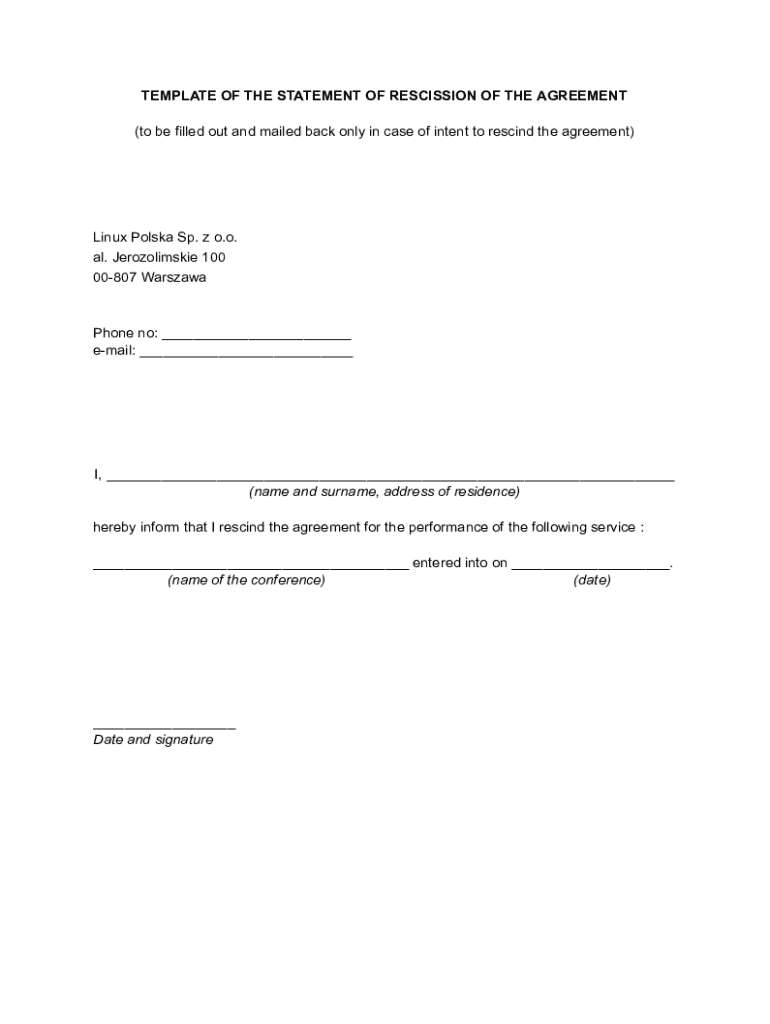 Fillable Online Template of the Statement of Rescission Fax Email Print ...