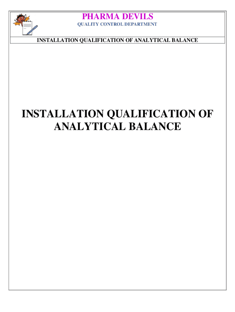 Fillable Online Installation Qualification of Analytical Balance Fax ...