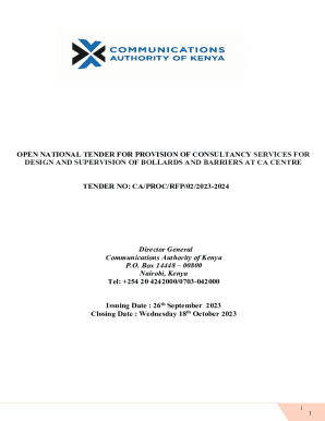 Fillable Online Open National Tender for Provision of Consultancy ...