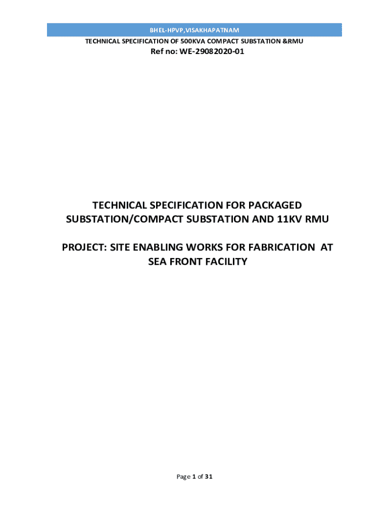 Fillable Online Technical Specification of 500kva Compact Substation & Rmu Fax Email Print ...