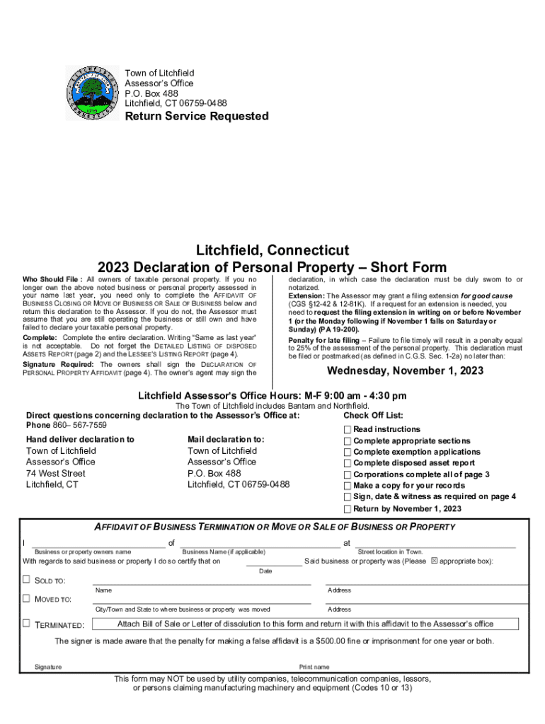 Fillable Online 2023 Declaration of Personal Property – Short Form Fax ...
