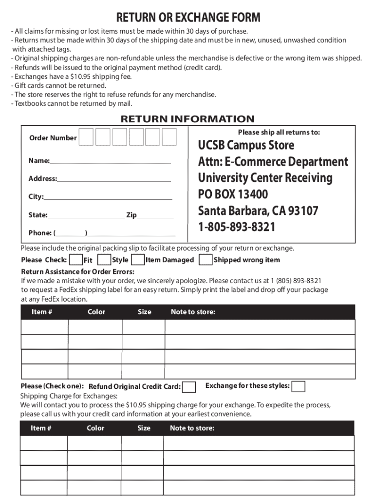 Fillable Online Return or Exchange Form Fax Email Print - pdfFiller