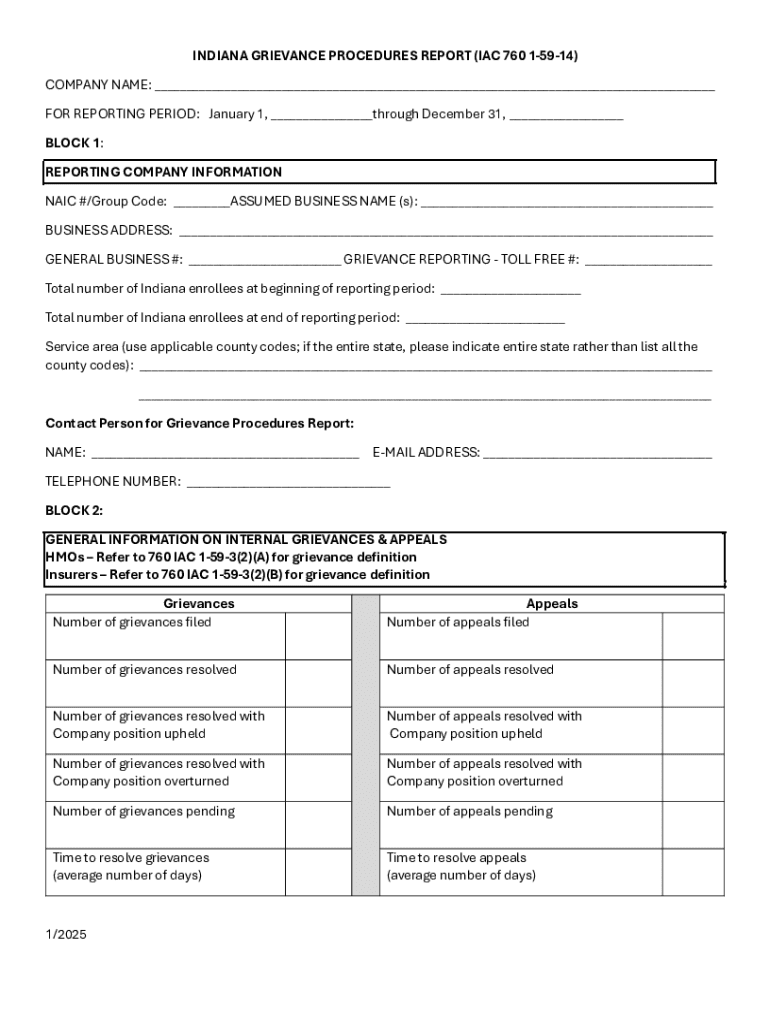 Fillable Online Indiana Grievance Procedures Report Fax Email Print - pdfFiller