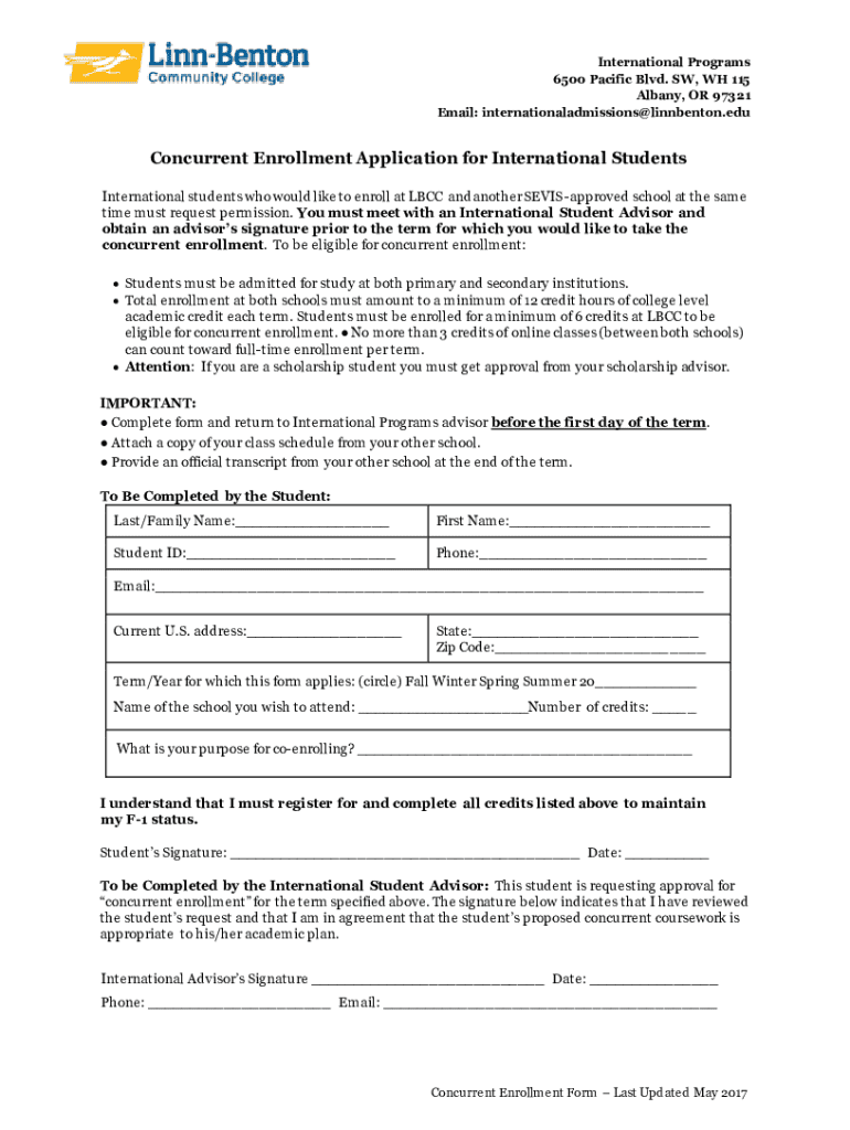 Fillable Online Concurrent Enrollment Application Fax Email Print - pdfFiller