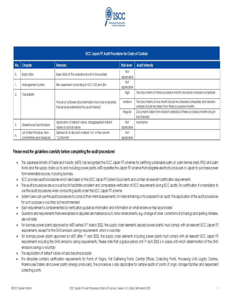 Fillable Online Iscc Japan Fit Audit Procedure Chain of Custody ...