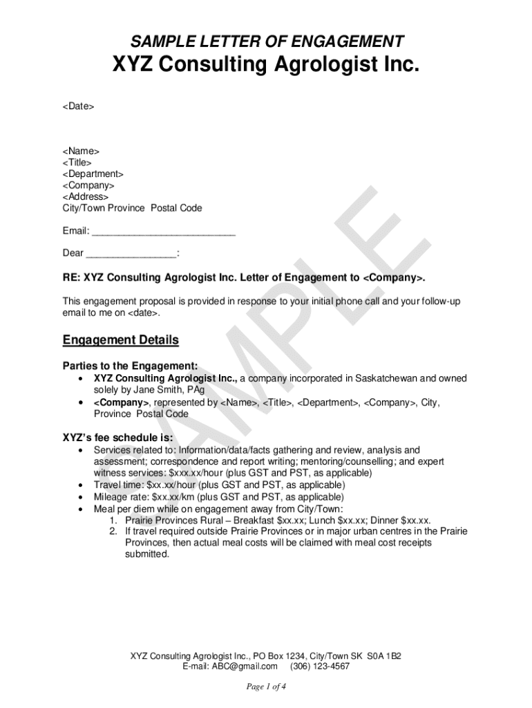 Fillable Online SAMPLE LETTER OF ENGAGEMENT Fax Email Print - pdfFiller