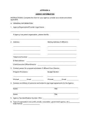 Fillable Online Appendix a - Agency Information Fax Email Print - pdfFiller